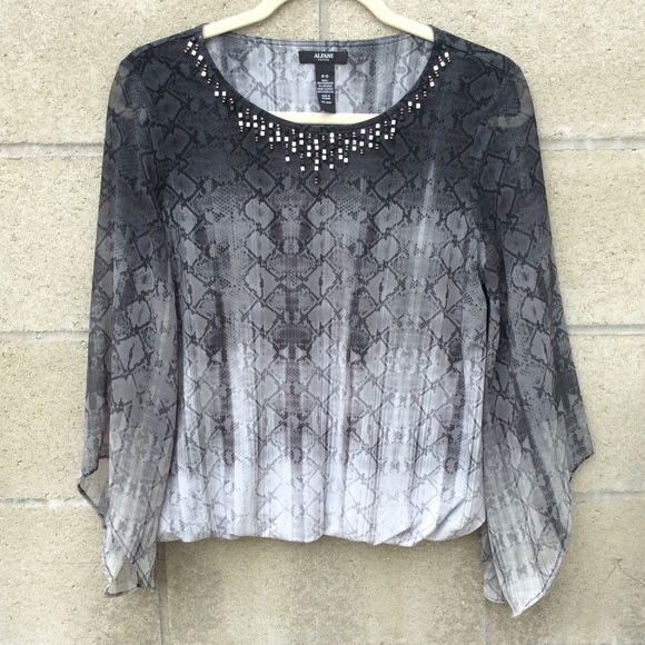 Alfani | Tops | Alfani Snakeskin Kimono Sleeve Ombr Gradient Beaded ...